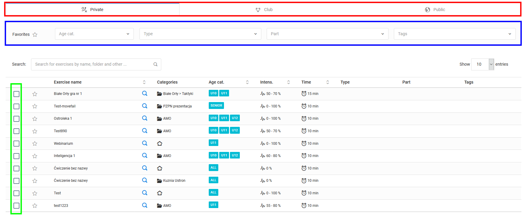 ProTrainUp - Adding exercises to the draft